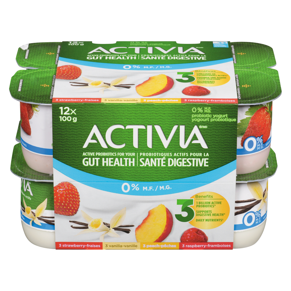 Activia Fat Free Strawberry Raspberry Vanilla Peach Yogurt