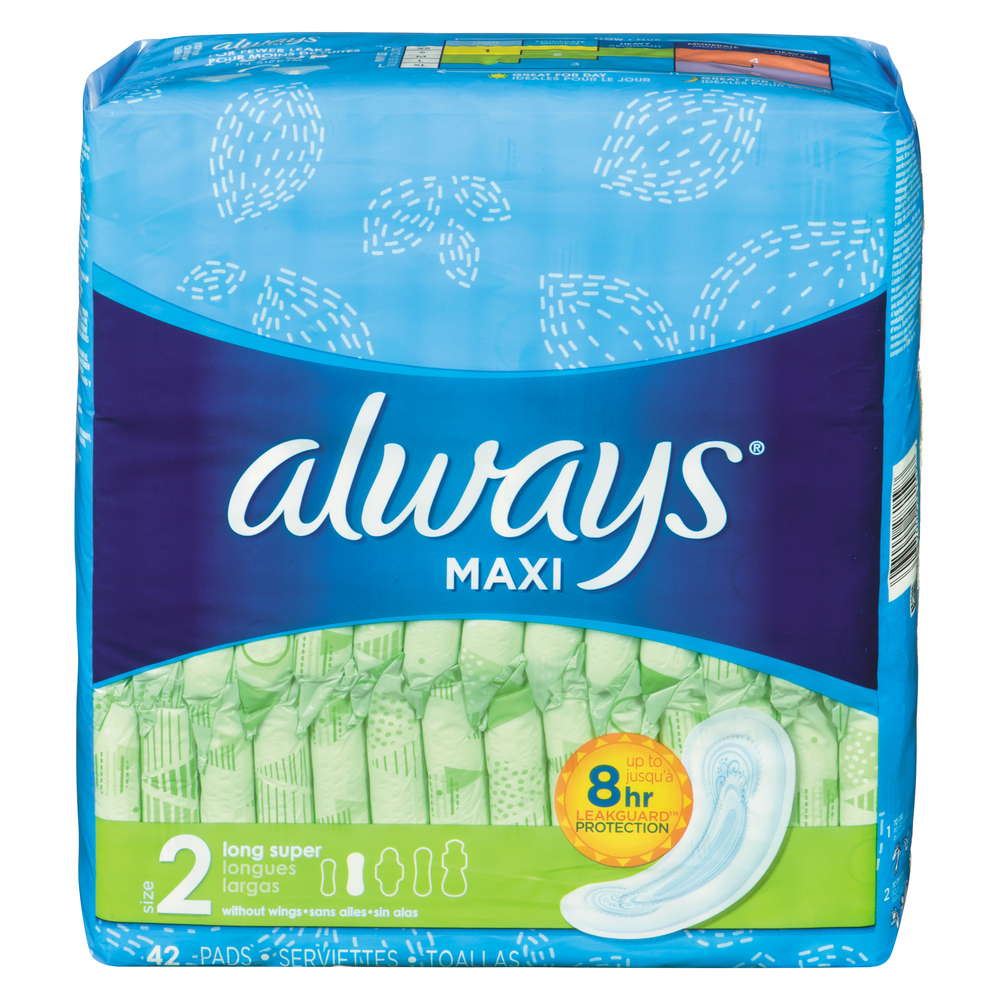 Serviettes hygiéniques Maxi super longue no2 sans ailes 8hres anti-fuite