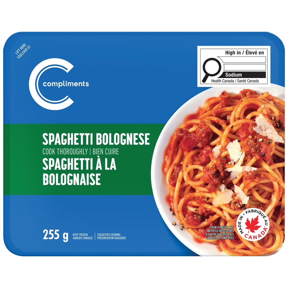 Dîner surgelé de spaghetti bolognaise