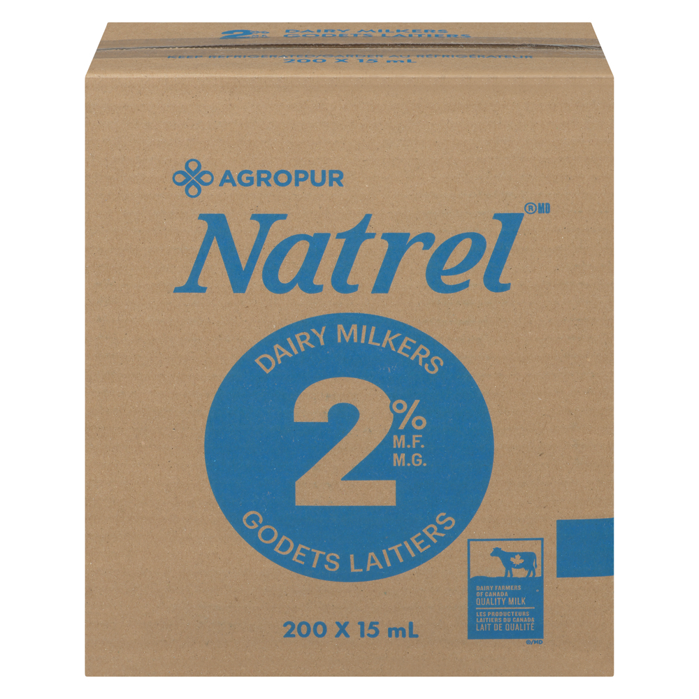 Godets de lait de 15 ml 2% de matières grasses