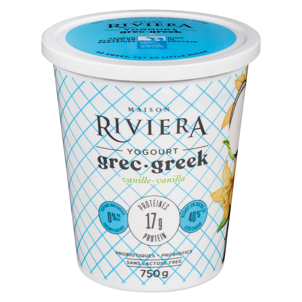 Yogourt grec à la vanille sans lactose avec 40% moins de sucre