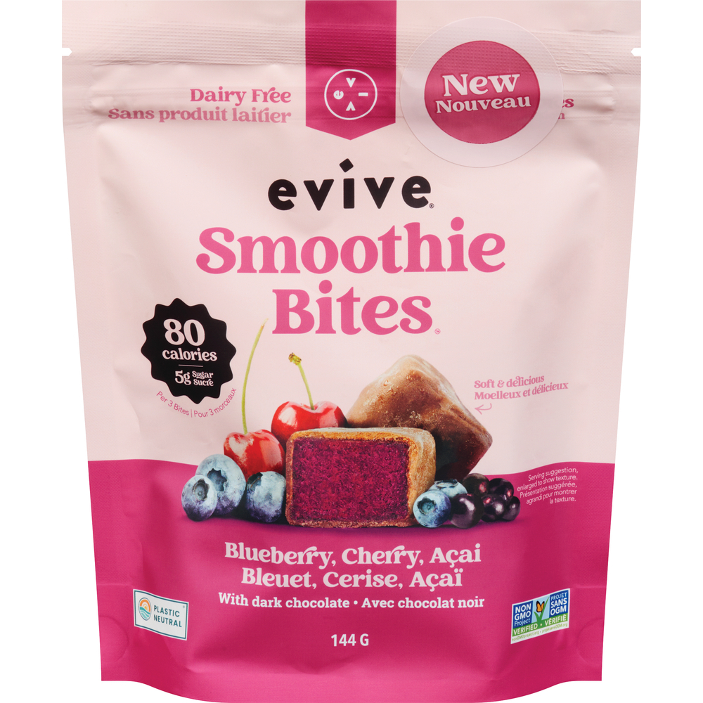Smoothie Bites bleuet cerise et acai avec chocolat noir