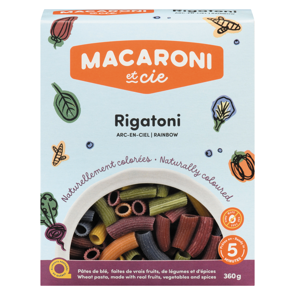 Pâtes alimentaires rigatoni arc-en-ciel